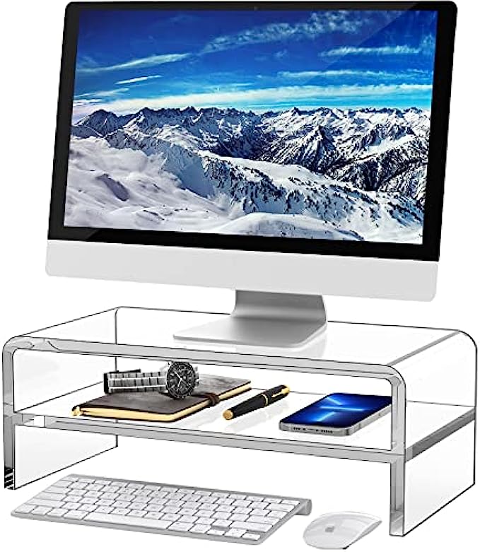Egchi Acrylic Monitor Stand, 2 Tiers Clear Monitor Riser Computer Stand ...